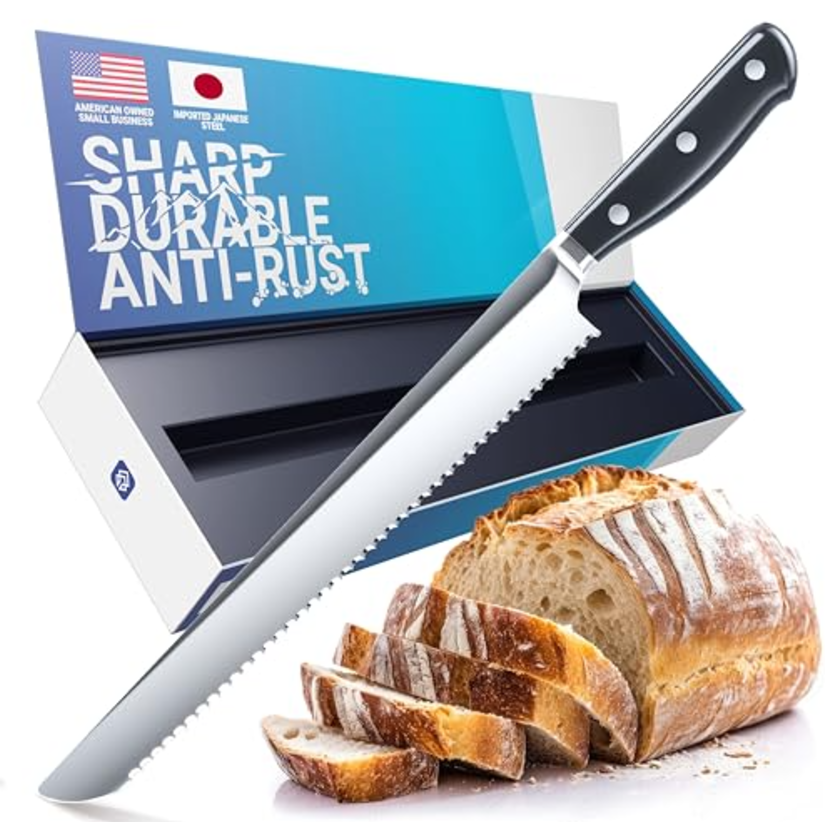 FOXEL Best Bread Knife 10 Inch Serrated - Razor Sharp Rust Resistant J