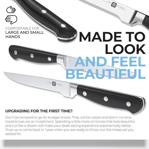 FOXEL Best Straight Edge Steak Knives Knife Set of 8 Piece - Non Serra